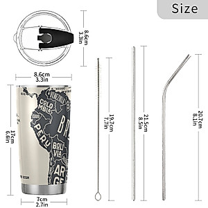 susiyo Map Of Latin America Vacuum Insulated Cup 20 oz Double Wall Stainless Steel Coffee Mug with Lid and 2 Straws