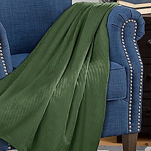 SUPERIOR Diamond Weave Blanket, 100% Cotton Cover for Home, Couch, Bed, Soft, Warm Blankets, Boho Aesthetic, Comfy, Cozy, and Cute Covers, Decorative Bedding Essentials, Full/Queen, Forest Green