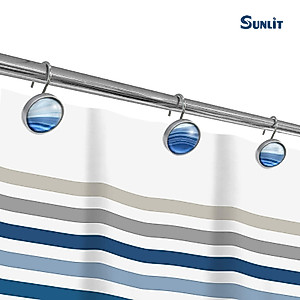 Sunlit Round Crystal Glass Decorative Shower Curtain Hooks, Rust Proof Oil Rubbed Metal Shower Curtain Rings-12 Pack, Gradient Blue