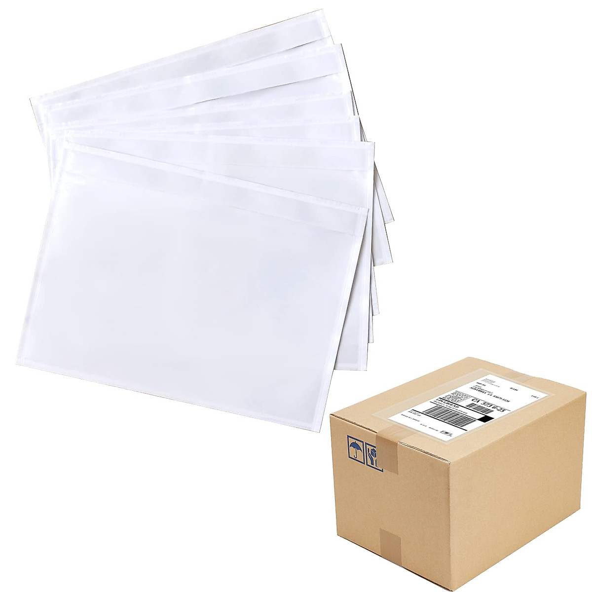 100 Pack 7.5" x 5.5" Clear Self-Adhesive Top Loading Packing List/Shipping Label Envelopes Pouches