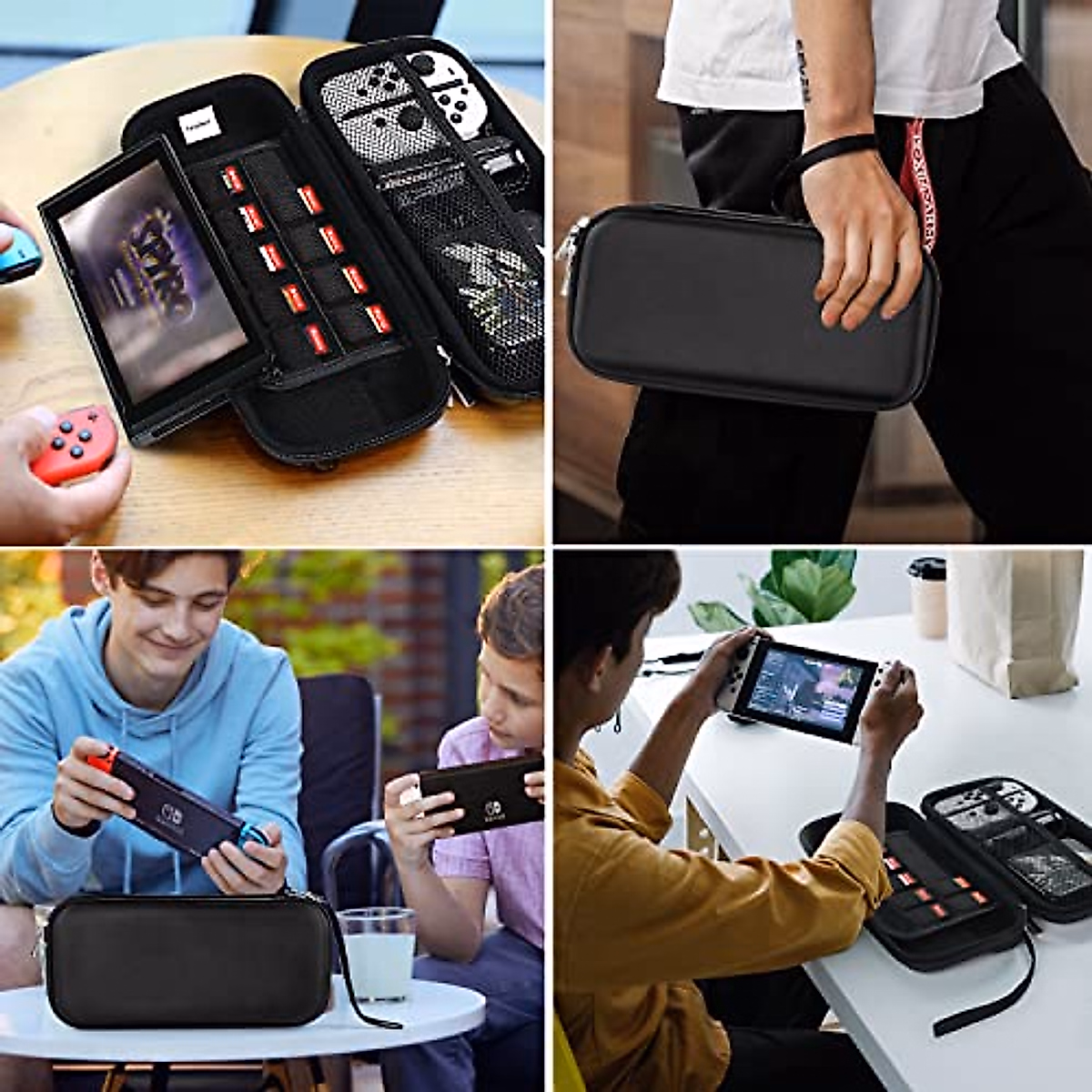 ivoler Carrying Case for Nintendo Switch and NEW Switch OLED Model(2021), Portable Hard Shell Pouch Carrying Travel Game Bag for Switch Accessories Holds 10 Game Cartridge (Black)