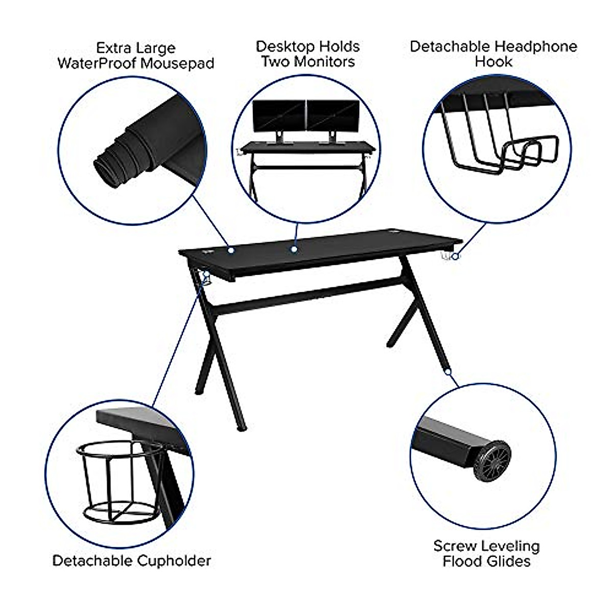 Flash Furniture 55" x 24" Extra Large Gaming Desk with Headphone Hook and Cup Holder - Free Mouse Pad