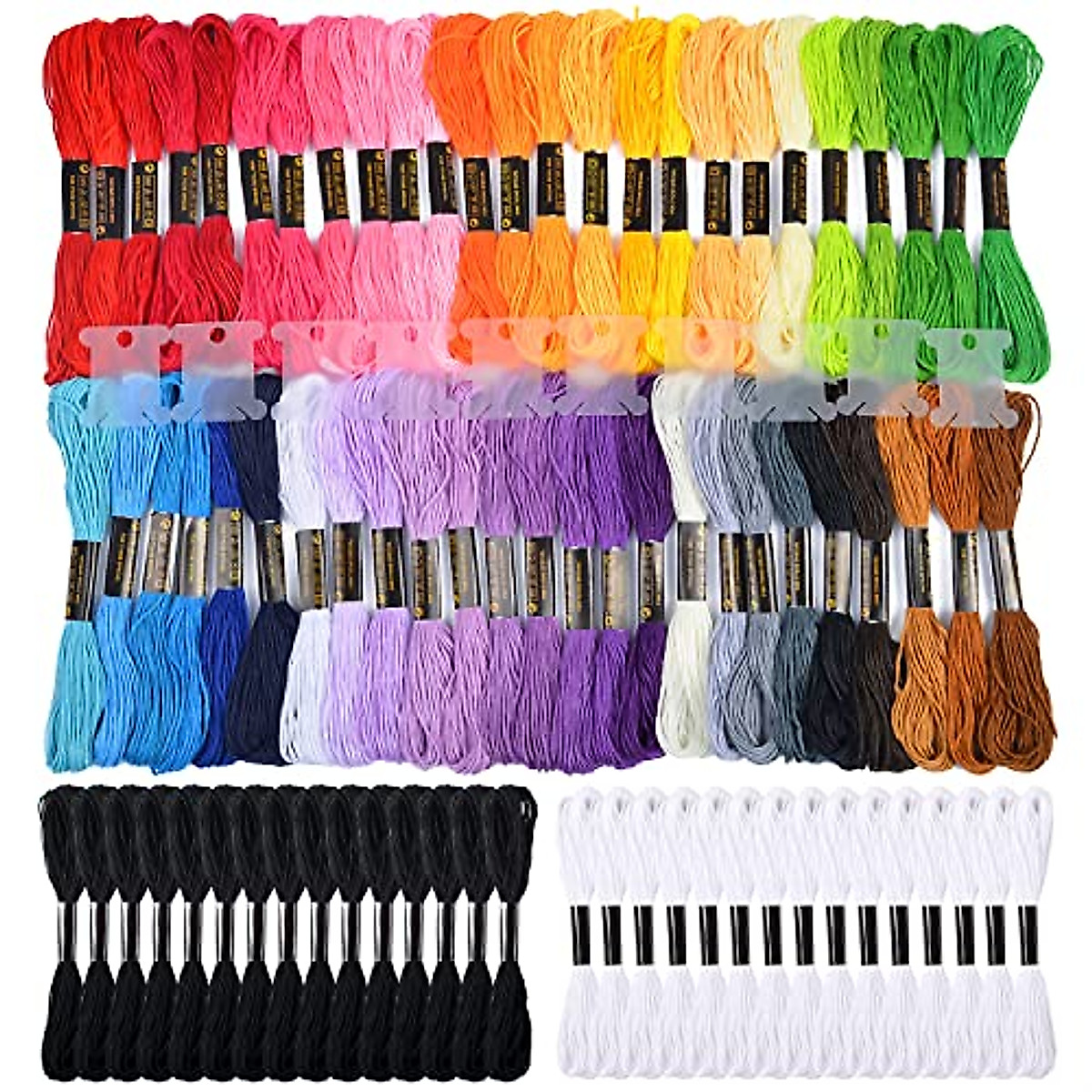 VICOVI 50 Skeins Embroidery Floss Rainbow Colors 30 Skeins White & Black Embroidery Thread for Friendship Bracelet String Cross Stitch DIY String Art with 10 PCS Floss Bobbins