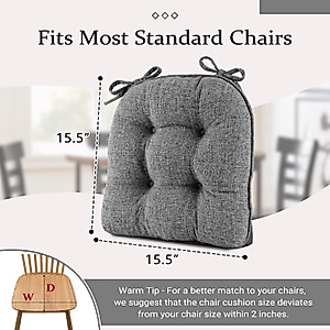 Wellsin Chair Cushions for Dining Chairs 4 Pack, 15.5" X 15.5" Kitchen Chair Cushions with Ties and Non-Slip Backing, Tufted Shredded Memory Foam Kitchen Chair Pads, Dark Gray