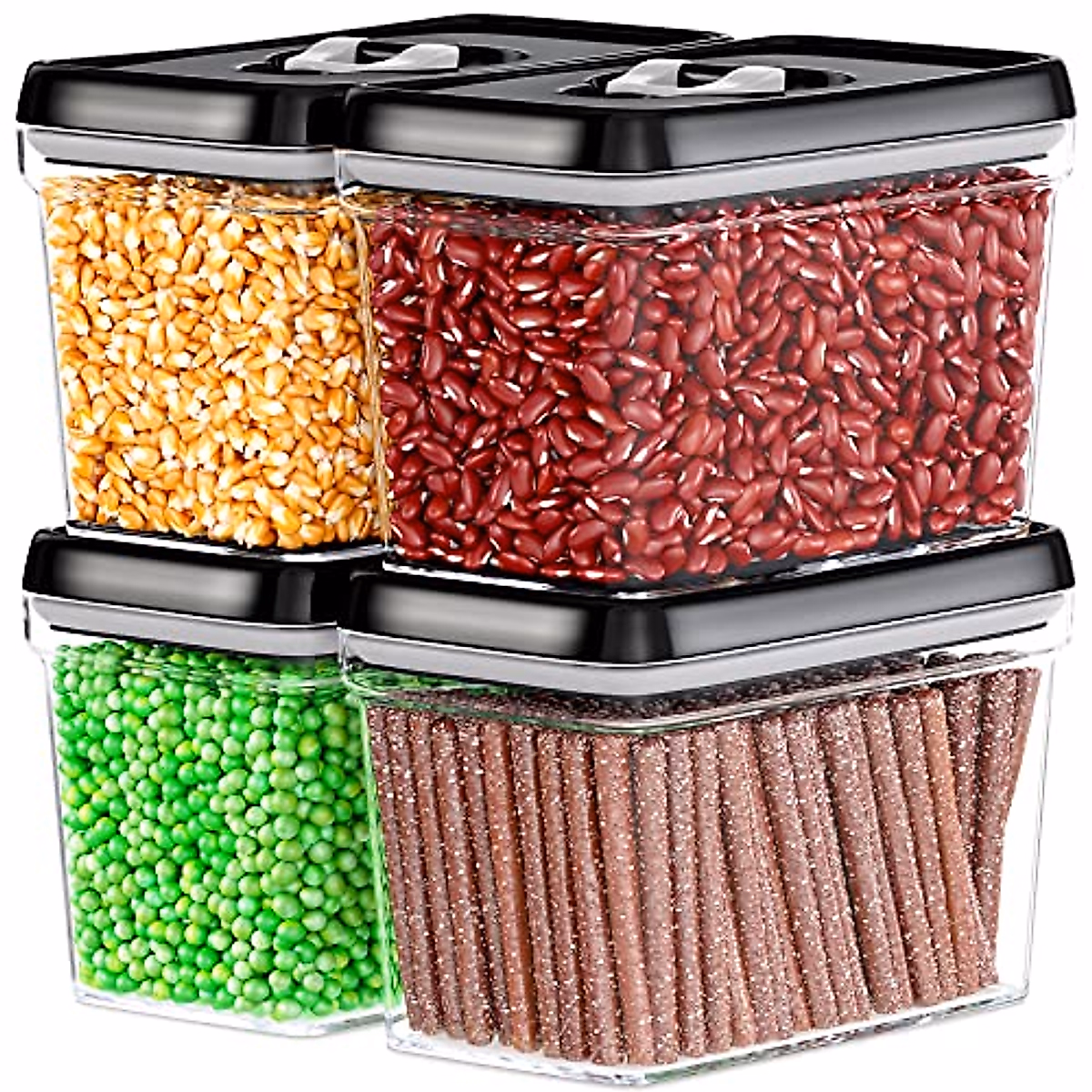 DWËLLZA KITCHEN Airtight Food Storage Containers - Pantry Snacks Kitchen Container, Baking Supplies, 4LB Sugar & Flour Canister - 4 Pc Set All Same Size - Clear Plastic BPA-Free - Keeps Fresh & Dry