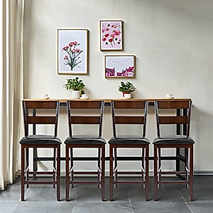 COSTWAY Set of 4 Bar Stools, 25” Counter Height Kitchen Dining Pub Chairs with Soft Padded Seat, PU Leather Cover & Rubber Wood Legs, Suitable for Dining Room, Restaurant & Cafe Store (4)