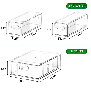 2 Pack Refrigerator Organizer Bins with Pull-out Drawer, Stackable Fridge Drawer Organizer Set with Handle, BPA-free Drawable Clear Storage Cases for Freezer, Cabinet, Kitchen, Pantry Organization