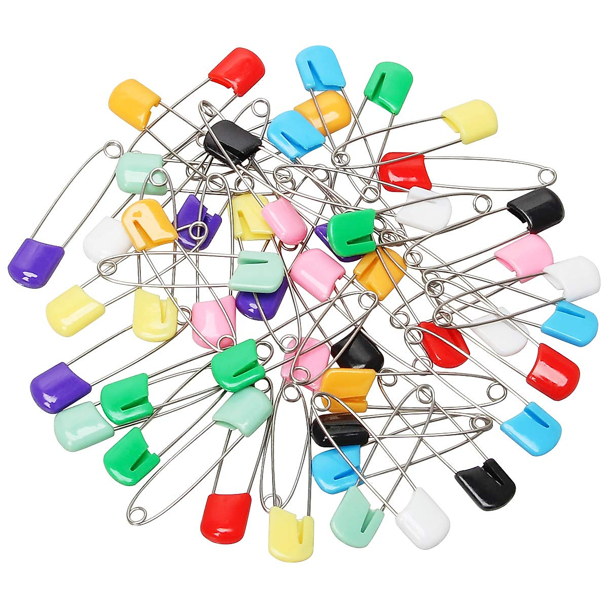 Coolrunner 50 PCS Baby Safety Pins, Assorted Color Plastic Head Diaper Pins, Safety Locking Baby Cloth Diaper Nappy Pins