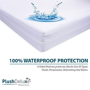 PlushDeluxe Premium Mattress Encasement - Zippered Waterproof BedCover, 6-Sided Protection - Hypoallergenic Terry Fabric - Protects Against Dust, Critters - [9-12"]Depth, Full Size Mattress Protector