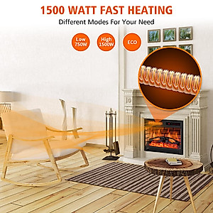 LIFEPLUS 22" Electric Fireplace Insert Infrared Quartz Recessed Heater with Remote Control 12h Timer with Log Flame Effect LED Display Adjustable Thermostat Overheat Protection for Office and Home