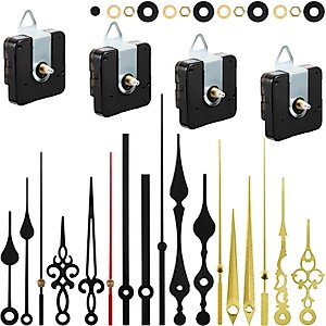 4 Pieces Quartz Clock Movement Mechanism Non Ticking DIY Clock Mechanism with 6 Clock Hands Sets for Repair Parts Replacement (0.5 Inch/ 13 mm, Gold, Black)