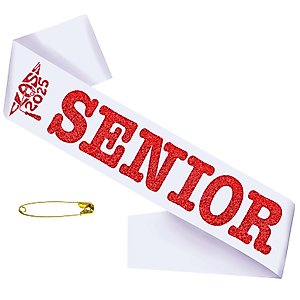 SKJIAYEE Class of 2025 Senior Sash, White Satin Finally Graduated Sash with Red Printing Letters Cheerleader Senior Sash for Class of 2025 Graduation Party Celebrations Supplies(White+Red)