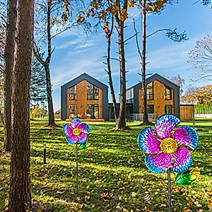 Viveta 2 Pack Wind Spinners with Metal Stake, 28.7 inches Outdoor Garden Pinwheels Spinners Purple Flower Shape Design for Yard Lawn Patio Decor