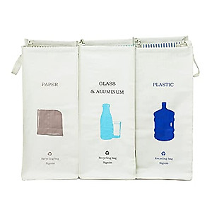 Signim 413 Separate Recycling Waste Bin Bags for Kitchen Home Recycle Garbage Trash Sorting Bins Organizer Waterproof Baskets Compartment Container, White (Set of 3 Pack)