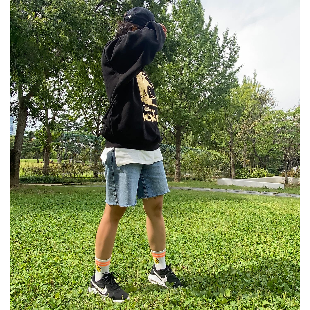 holawit Happy Face Fun Design Positive Smile Quarter Socks with Neon Double Stripes for Women 3P Set