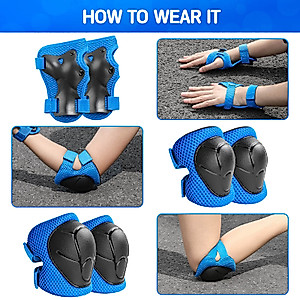Kids Protective Gear Set Wemfg Knee Pads for Kids 3-8 Years Toddler Knee and Elbow Pads with Wrist Guards 3 in 1 for Skating Cycling Bike Rollerblading Scooter(Blue)