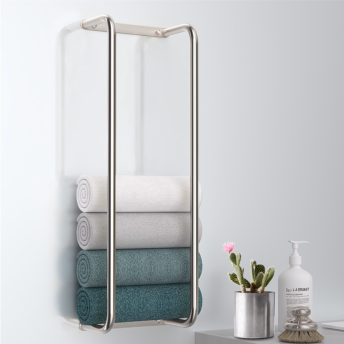 Rxvotocr Stainless Steel Wall-Mounted Bathroom Towel Rack and Organizer for Rolled Towels, Ideal for Modern Small Bathrooms with Limited Space, Sleek and Chic Sliver Design.