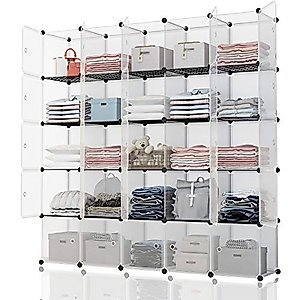 KOUSI Portable Storage Cube - 14"x14" Cube (25 Cubes) Cube Organizer Cube Storage Shelves Cube Shelf Room Organizer Clothes Storage Cubby Shelving Bookshelf Toy Organizer Cabinet, Transparent White