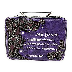 Texas West Western Style Embroidery Scripture Women Rhinestone Bible Cover Book Case Crossbody Handbag (Purple)