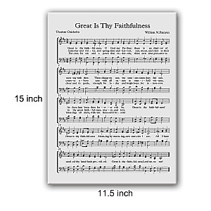 Great Is Thy Faithfulness Canvas Wall Art Painting Ready to Hang for Home Office Living Room Decor - Hymn Wall Art Print Biblical Sheet Music Wall Decor Gifts - Easel & Hanging Hook 12x15 Inch