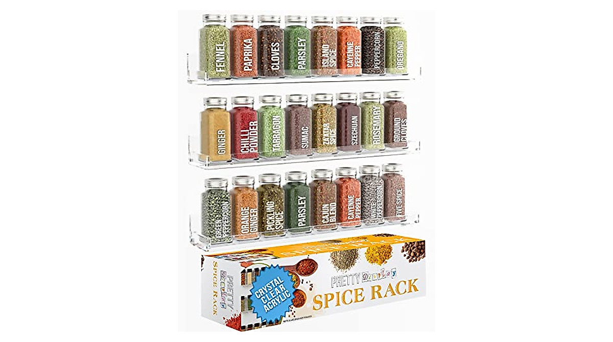 Pretty Display Crystal Clear Wall Mount Spice Rack 3 Pack | Easy Install