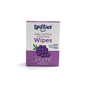 Spiffies Baby Oral Care Tooth Wipes - Gum & Teeth Wipe Tissues for Teething Relief & Cleaning Infant & Toddler Teeth - Baby Tooth Wipes w/Xylitol for Ages 0-12 Months & Up (Grape, 20 Count, 3 Pack)