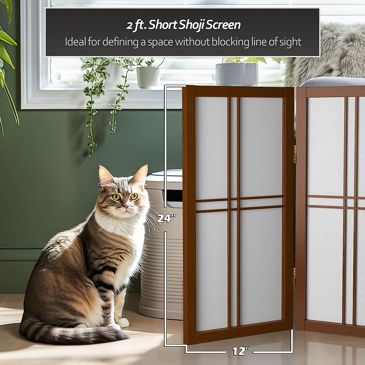 2 ft. Short Desktop Double Cross Shoji Screen - Walnut - 4 Panels