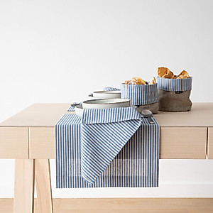 LinenMe Blue Striped Linen Cotton Basket Jazz, Small (6 x 8)