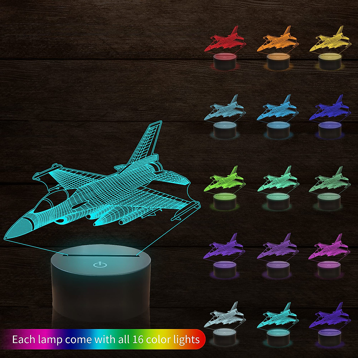 Anywin Warplane Night Lights,Kids Airplane 3D Night Light Bedside Lamp Fighter Toy Light 7 Colors Changing with Remote Control Best Christmas Gifts and Birthday Gifts for Boys Girls Kids Baby