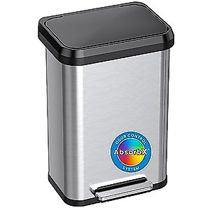 iTouchless SoftStep EXP 13.2 Gallon Step Pedal Kitchen Trash Can with AbsorbX Odor Filter, Stainless Steel with Dent-Proof Plastic Lid, 50 Liter Garbage Bin for Home, Office, Business, Store