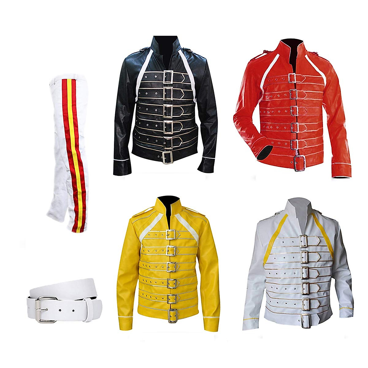 Freddie Concert Queen Yellow Synthetic Jacket Mercury Mens Pop Rock Star Concert Belted Costume 80s Rock Legend Costume Adults Lead Singer Yellow Jacket Outfit