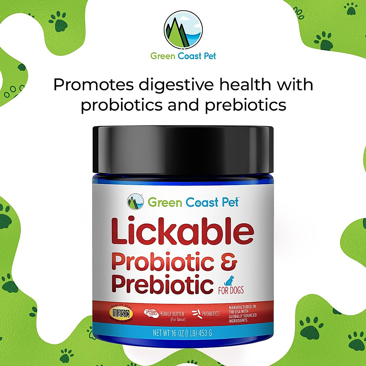 Green Coast Pet Lickable Actives Probiotic & Prebiotic Supplement for Dogs, 16 oz | Made in USA | 30 Day Supply