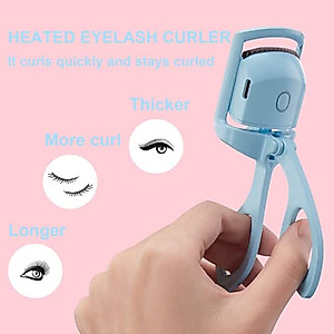 Heated Eyelash Curler by Forats, Electric Eye Lash Curlers with Comb & Eyebrow Brush, Three Heating Modes Quick Natural Curling Eye Lashes with False Eyelashes Applicator Tool