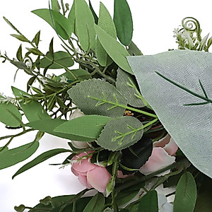 INIFLM 25.6in Wedding Peony Rose Arch Flower Swag with Green Leaves,Decorative Floral Swag Front Door Peony Arch Garland Swag for Wall Window Home Garden Party Decor, Pink