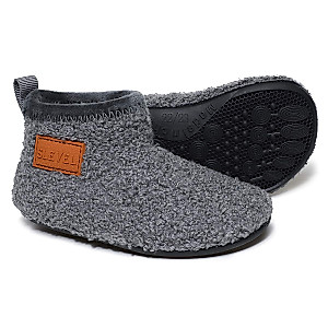 ditont Toddler Slippers Non-Slip Lightweight Indoor Winter Fuzzy Warm Kids Grip First Walking House Home Shoes Bootie for Boys Girls (dt191007Grey27)