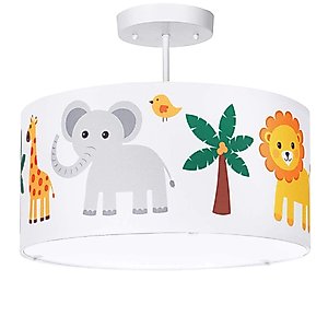 Firefly Home & Kids Lighting Jungle Animals Semi Flush Mount Light Fixture 3-Light, Fabric Shade with Acrylic Diffuser, 16" W x 13" H, Nursery Room, Children's Bedroom, Kids Bedroom, Playroom