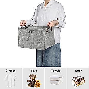 TOPIA HOME Storage Baskets for Shelves with Metal Frame, EXTRA LARGE, 2-Pack Closet Organizers and Storage Bins for Organization, Collapsible Rectangle Fabric Organizing Boxes, Gray, TP05G