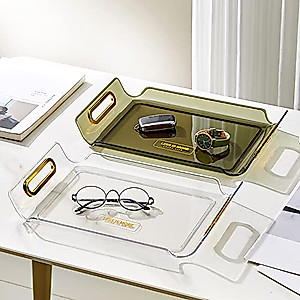 ANFENGLOU Bathroom Vanity Tray, Acrylic Bathroom Counter Organizer for Candle,Lotion Bottle, Cosmetics Perfume Organizer Skincare Organizers for Dresser (Clear)