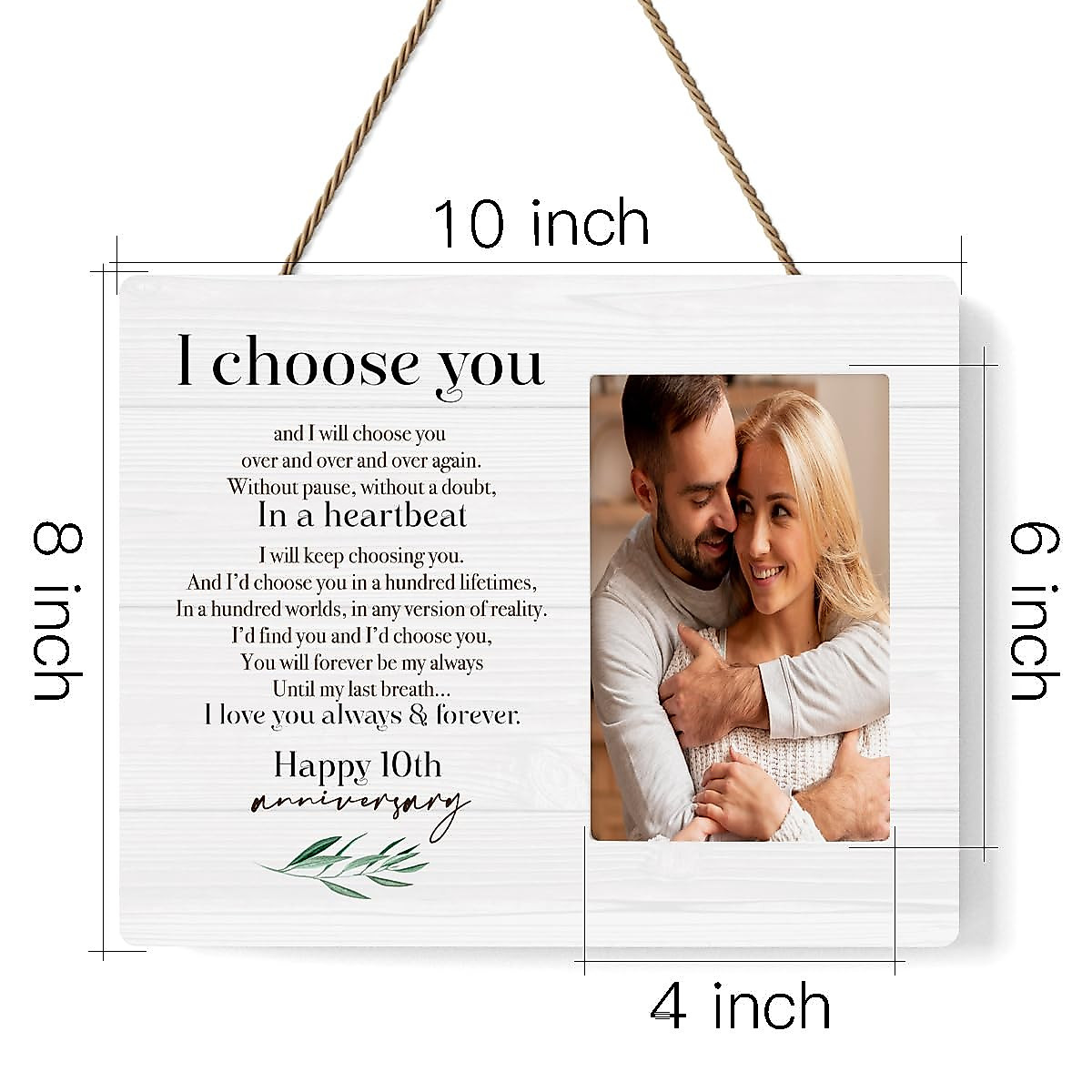 10th Anniversary Picture Frame, 10th Wedding Anniversary for Her Him Couple Husband Wife, Happy 10th Wedding Anniversary Decorations for Wall Desk Tabletop Shelf, 10 Years Wedding Gift Ideas
