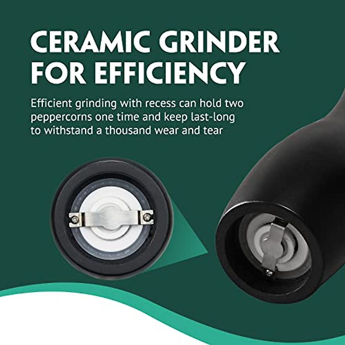 KucheCraft Wooden Pepper Grinder Refillable - Premium Beech Wood Pepper Mill Grinder with Adjustable Ceramic Grinder - 8 In Manual Matte Black Peppermill