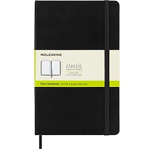 Moleskine Classic Notebook, Hard Cover, Large (5" x 8.25") Plain/Blank, Black, 240 Pages