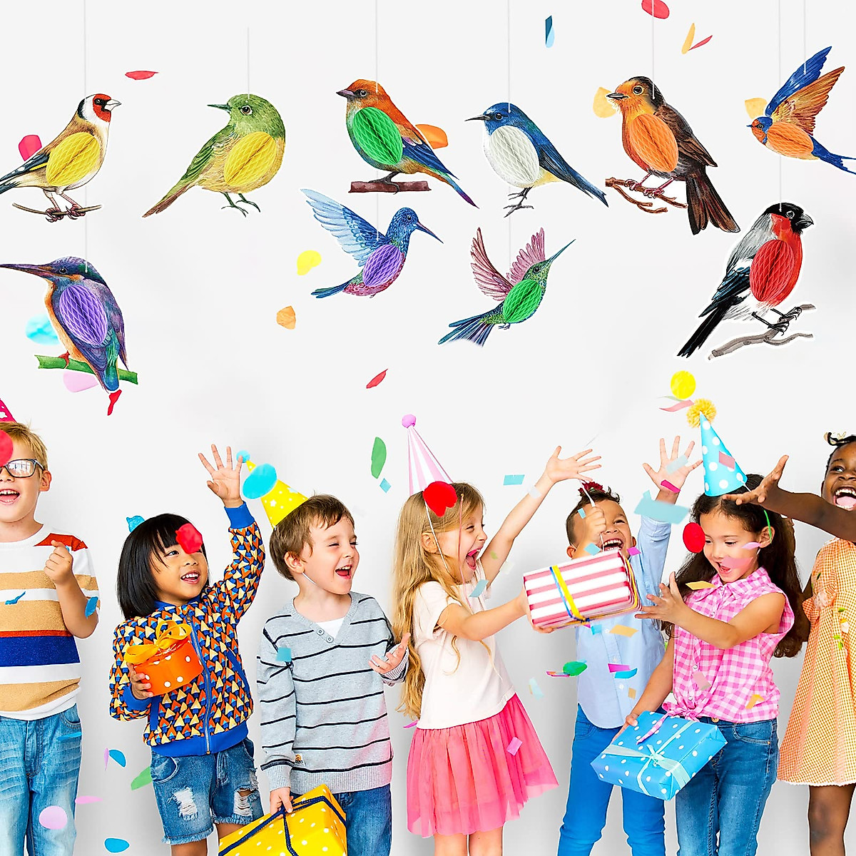 Perkoop 10 Pieces Birds Honeycomb Paper Cutouts Hawaiian Summer Rainforest Bird Party Decorations Hanging Luau Party Supplies Animal Tiki Jungle Theme Decorations for Safari Birthday