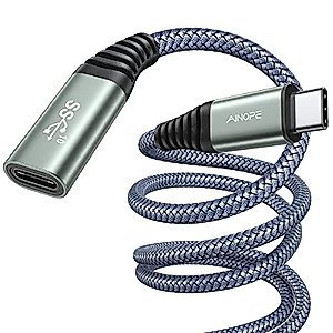 AINOPE [2M/6.6FT] USB C Extension Cable [USB 3.2/10Gbps] Sync Transfer USB C Extender Nylon Braided 100W/5A Fast Charging Compatible with USB C Hub/Dell XPS/MacBook/iPad Pro/Magsafe Charger(Gray)