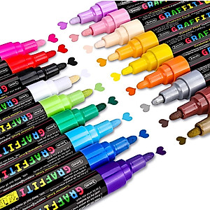 Emooqi Acrylic Paint Pens, 18 Colors Acrylic Paint Markers Paint Pens Paint Makers for Rocks Craft Ceramic Glass Wood Fabric Canvas -Art Crafting Supplies