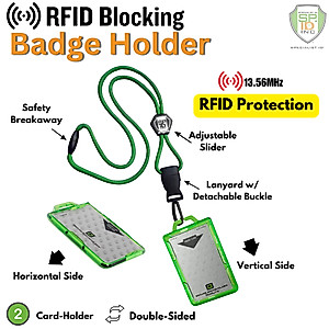 Specialist ID Detachable Lanyard and Identity Stronghold 2-Card RFID Blocking Badge Holder - 2 Sided/Blocks 13.56MHz Signal - Double Sided - Secure CAC PIV TWIC Card Holder (Black)