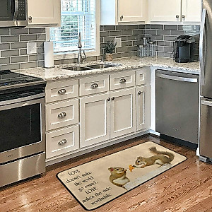 Fall Theme Squirrel Absorbent Kitchen Rugs Mat Non-Slip 39x20 Inch,Autumn Inspirational Quote Doormat Runner Rectangle Soft Floor Mat for Parlor Bathroom Home Decor