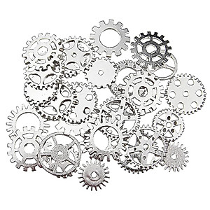 ALL in ONE MAHAVIMOKSA 200 Grams Steampunk Gear Wheel Charms Cog Connectors Pendants Jewelry Finding DIY Craft (Silver)