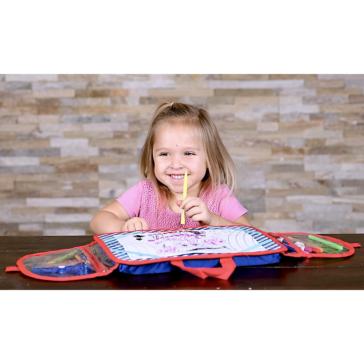 ezDesk Travel Activity Kit, Lap Desk with Cushion, Premium Activity Kit with Writing and Craft Supplies, 30-Piece Set, ‎12" x 19", Multicolor