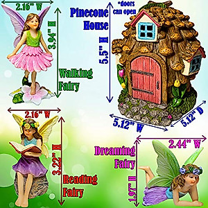 Mood Lab Fairy Garden - Pinecone Fairy House Kit of 4 pcs - Miniature Figurines & Accessories Set - Outdoor or House Decor