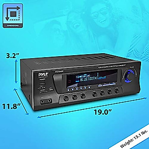 Pyle PT272AUBT - Wireless Bluetooth Audio Power Amplifier - 300W 4 Channel Home Theater Stereo Receiver with USB, AM FM, 2 Mic IN with Echo, RCA, LED, Speaker Selector - For Studio, Home Use, black